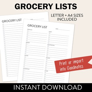 Printable Grocery List PDF Worksheet Black & White Grocery - Etsy