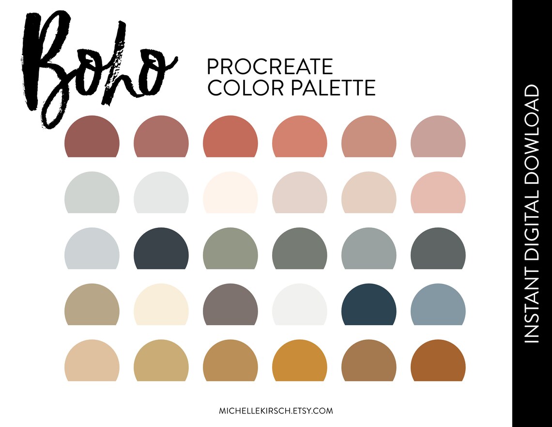BOHO Procreate Color Palette | 30 Trendy Boho Inspired Colors | Made ...