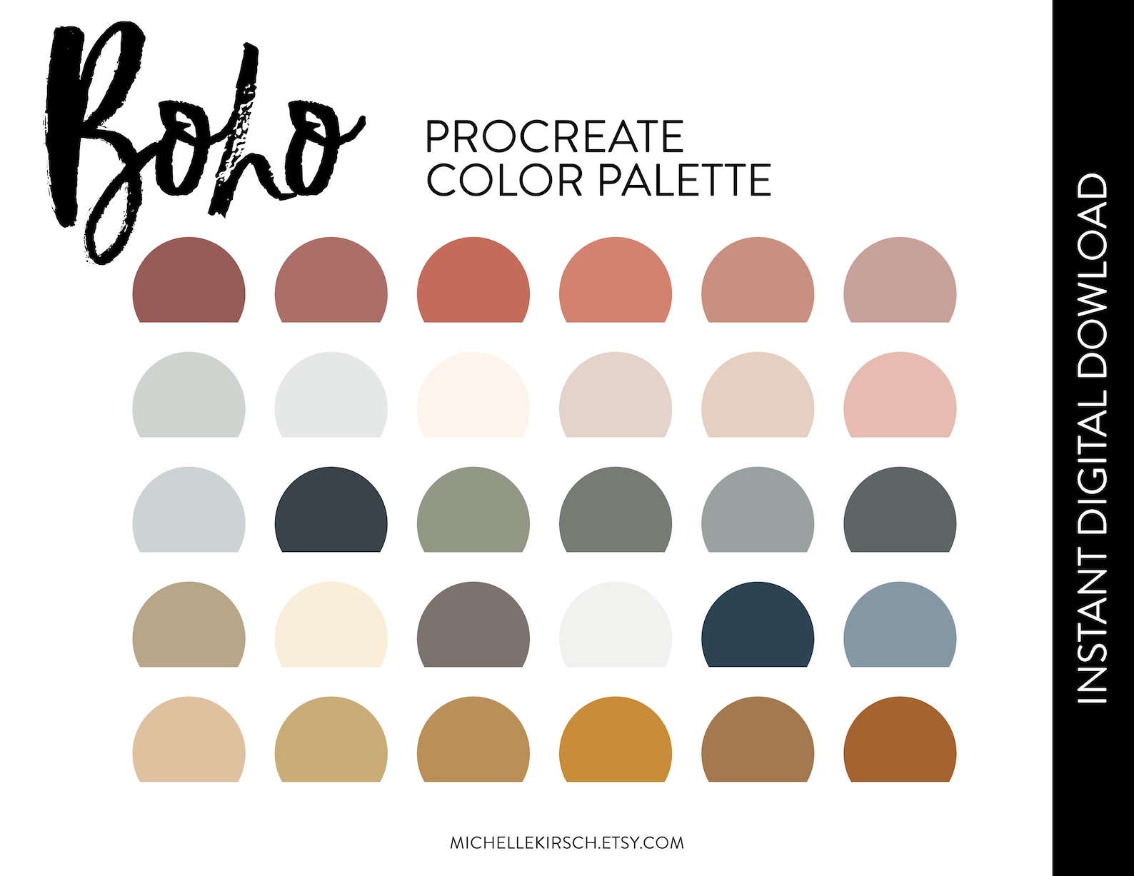 Boho Procreate Color Palette: 30 Trendy Colors (digital Download) - Etsy