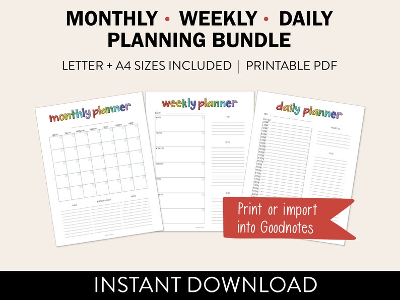 Printable Planner Bundle Monthly Weekly Daily Planning Worksheets ...