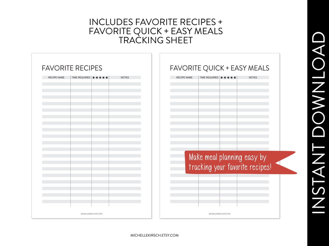Printable Recipe Page PDF Worksheet Black & White Recipe - Etsy