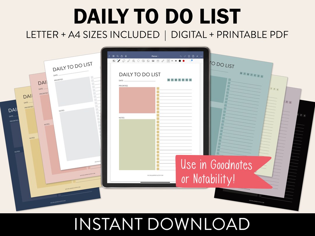 Daily to Do List | Printable + Digital to Do List | Goodnotes ...