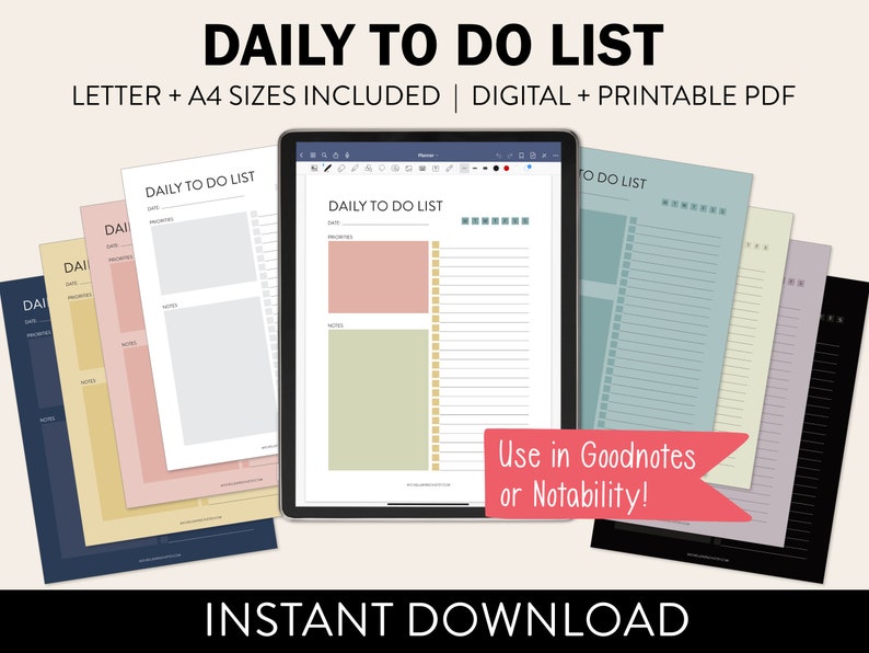 Daily to Do List Printable Digital to Do List Goodnotes - Etsy