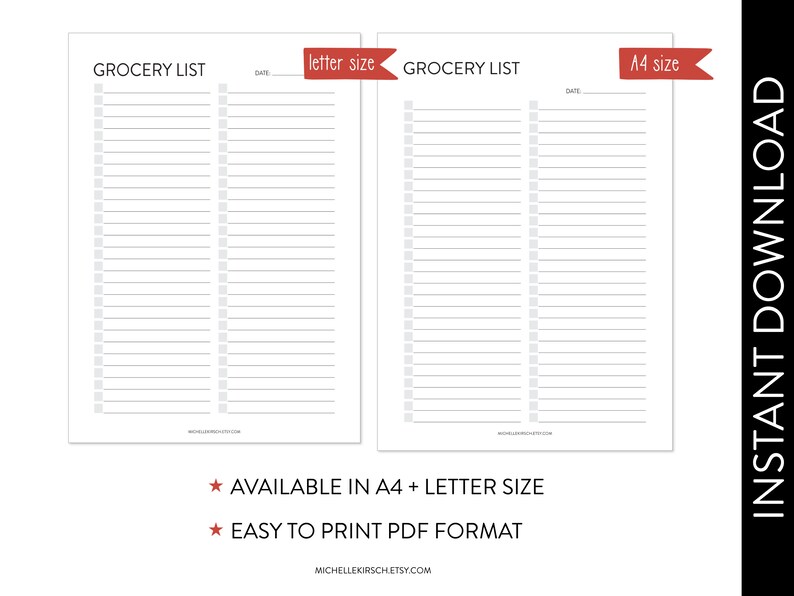 Printable Grocery List PDF Worksheet Black & White Grocery - Etsy
