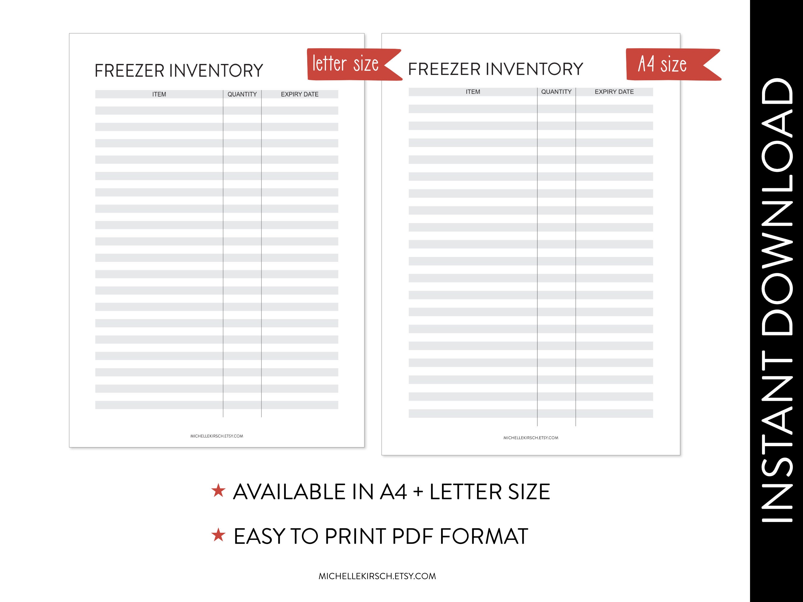 Printable Food Inventory PDF Worksheet Black & White Pantry, Fridge ...