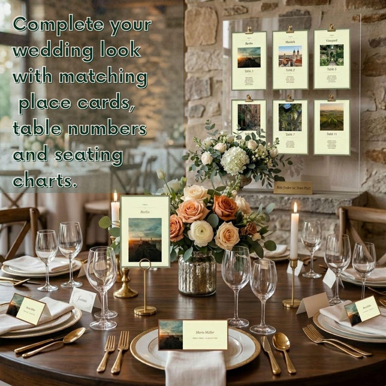 Wedding Seating Chart Cards | Photo Table Signs | Travel Theme Wedding ...