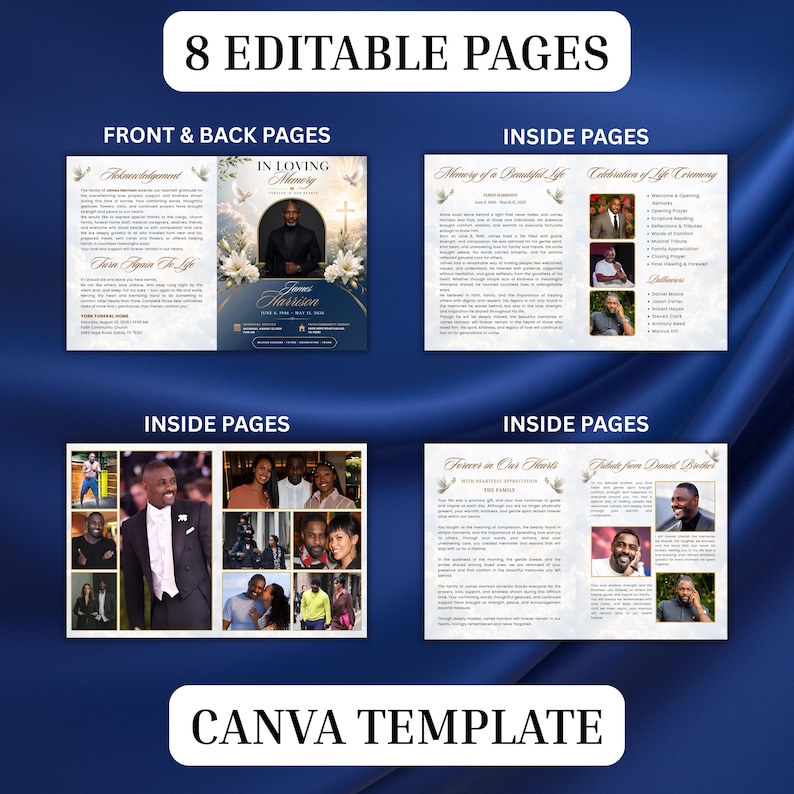 Funeral Flyer, Funeral Program Template, Elegant Obituary Program, DIY ...