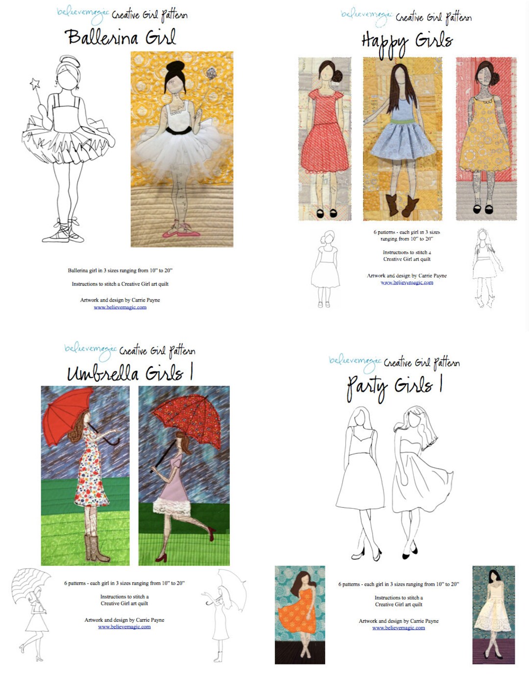 4 Creative Girl Applique Quilt Patterns - PDF - Etsy