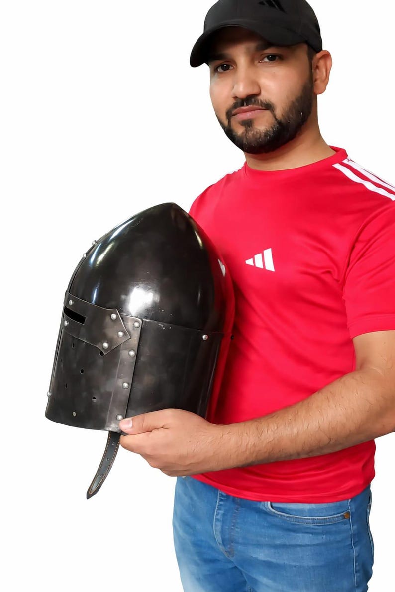 Medieval Steel Knight Helmet: Dark Metallic Finish, Wearable Armor for ...