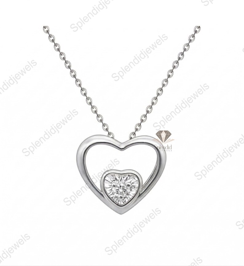 Yellow Gold Heart Diamond Necklace, 18-inch Cable Chain, Minimalist ...