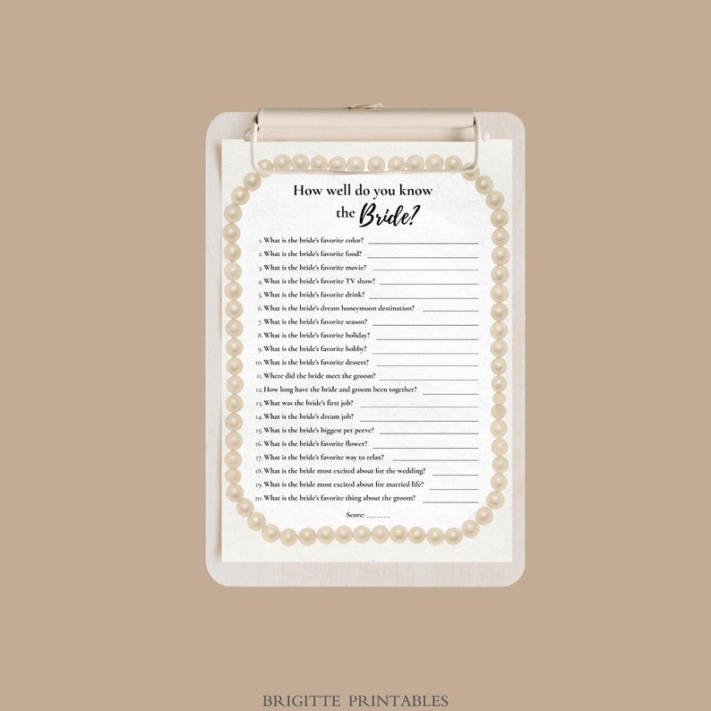 Pearly Who Knows the Bride Game, Pearl Bridal Shower Trivia Activity ...