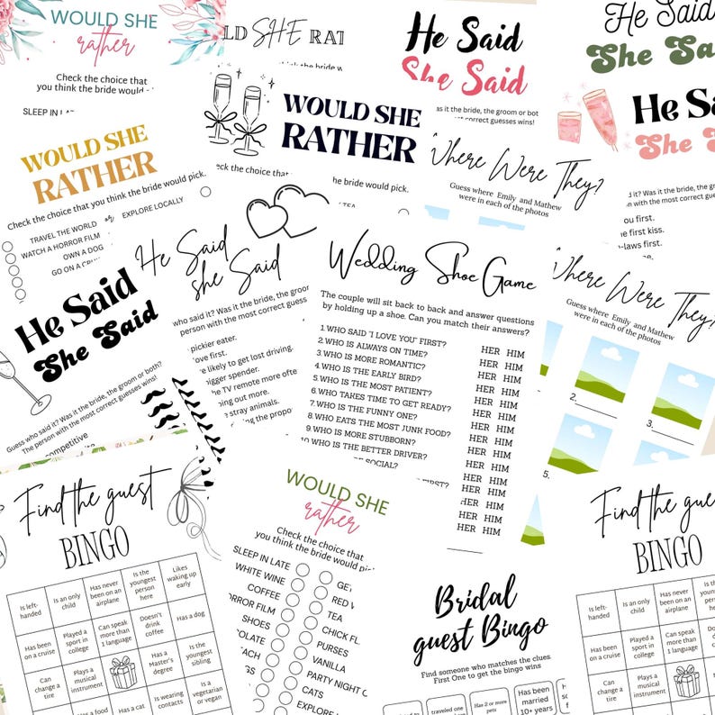 19 Pages Bridal Shower Game Canva Template, Bachelorette Party Games ...