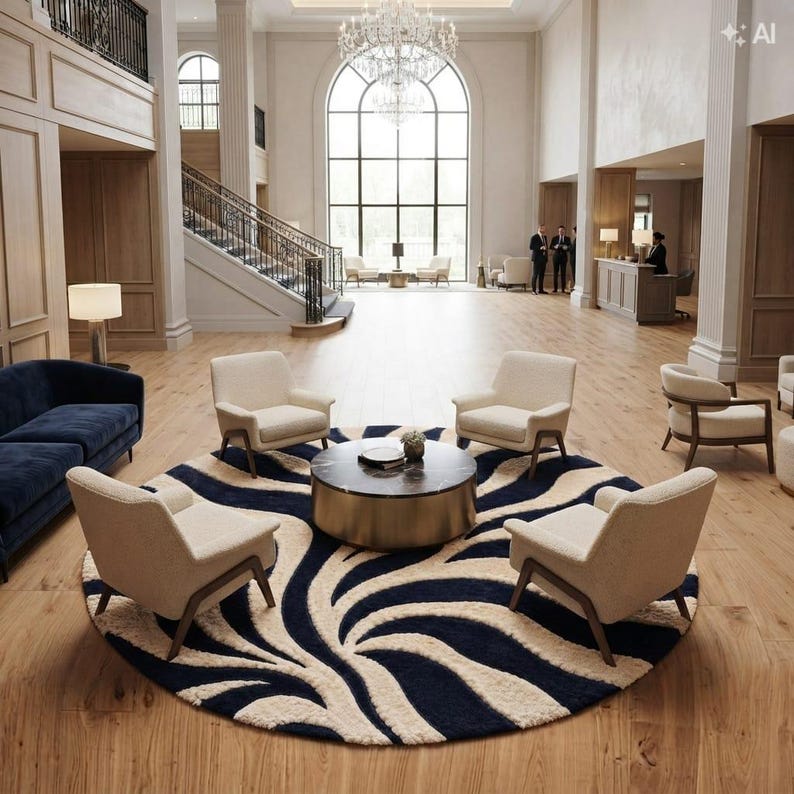 Round Zebra Rug, Hand-tufted Wool Abstract Accent Carpet, Black Beige ...