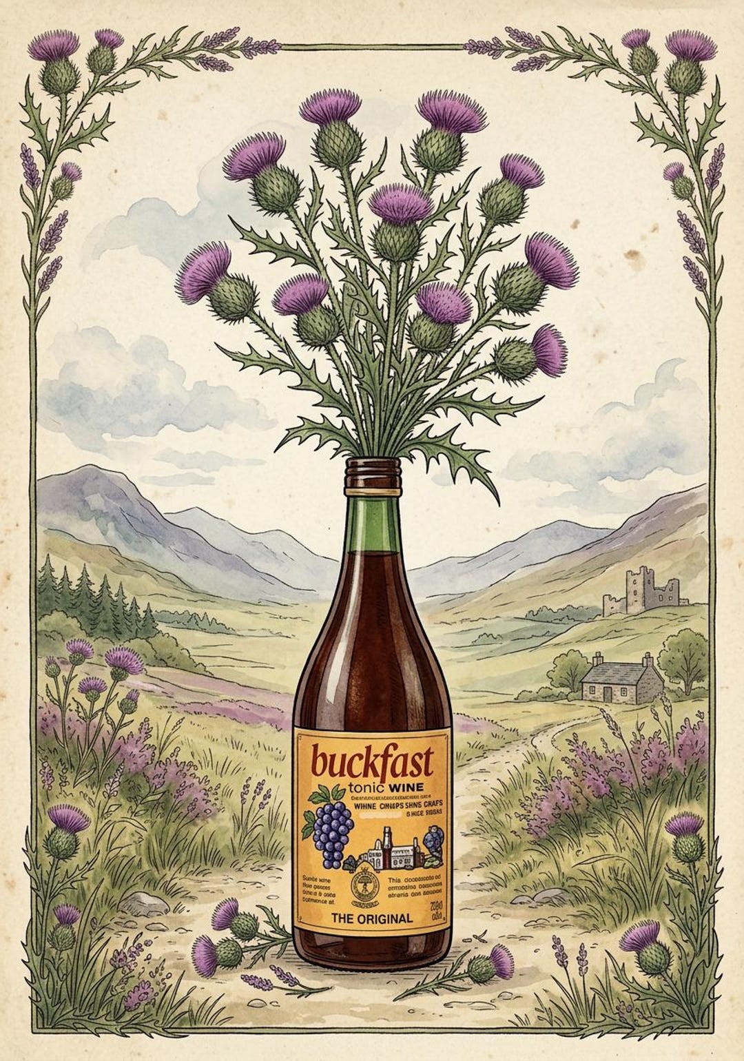 Buckfast & Thistles Scottish Highlands Art Print - Etsy