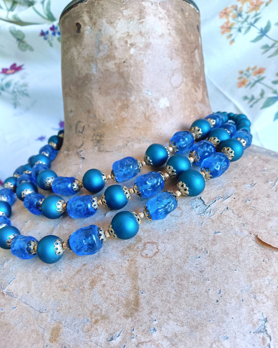 Collana Anni 50 a Tre Fili in Vetro Di Murano Colore Azzurro - Etsy