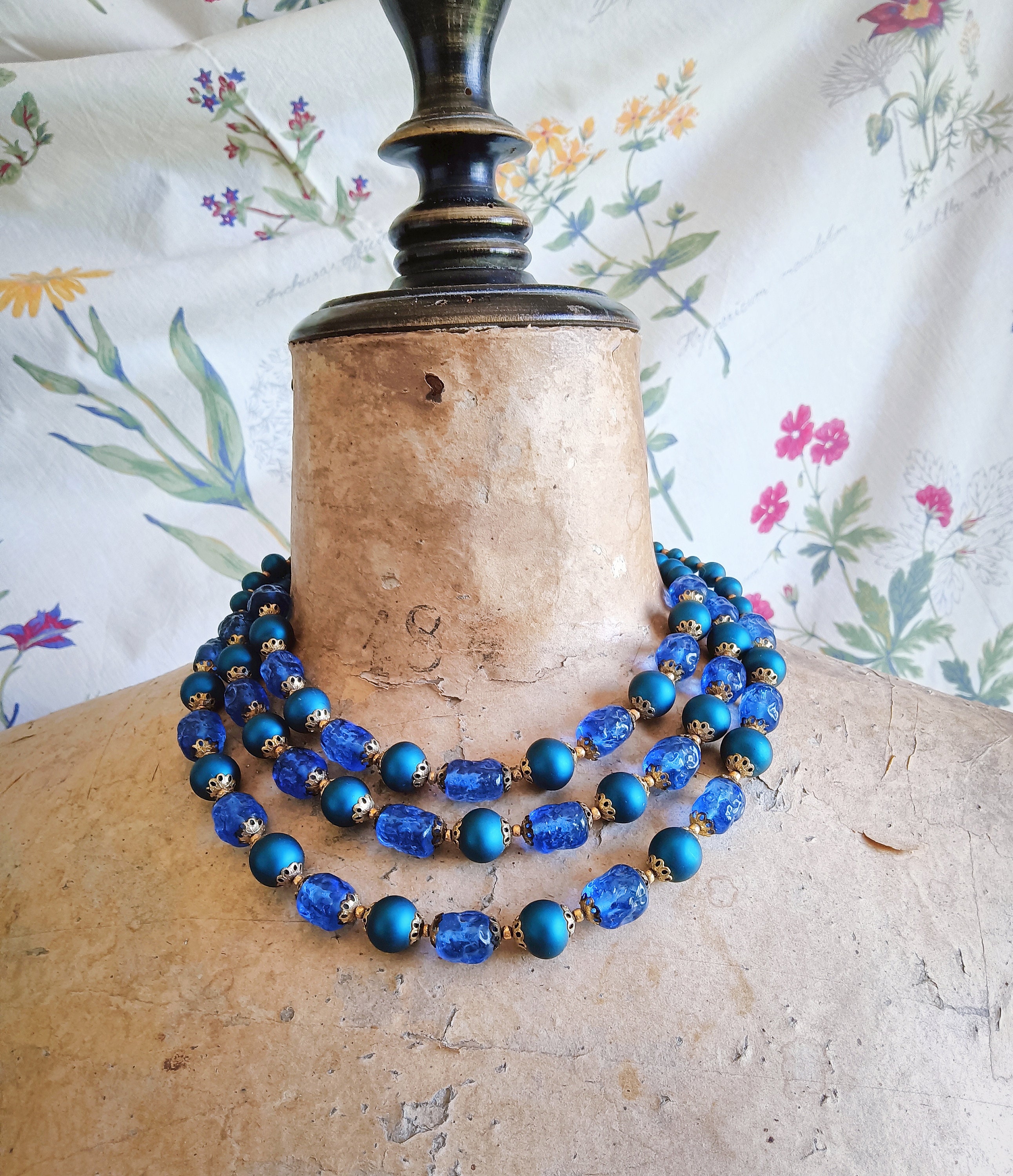 Collana Anni 50 a Tre Fili in Vetro Di Murano Colore Azzurro - Etsy