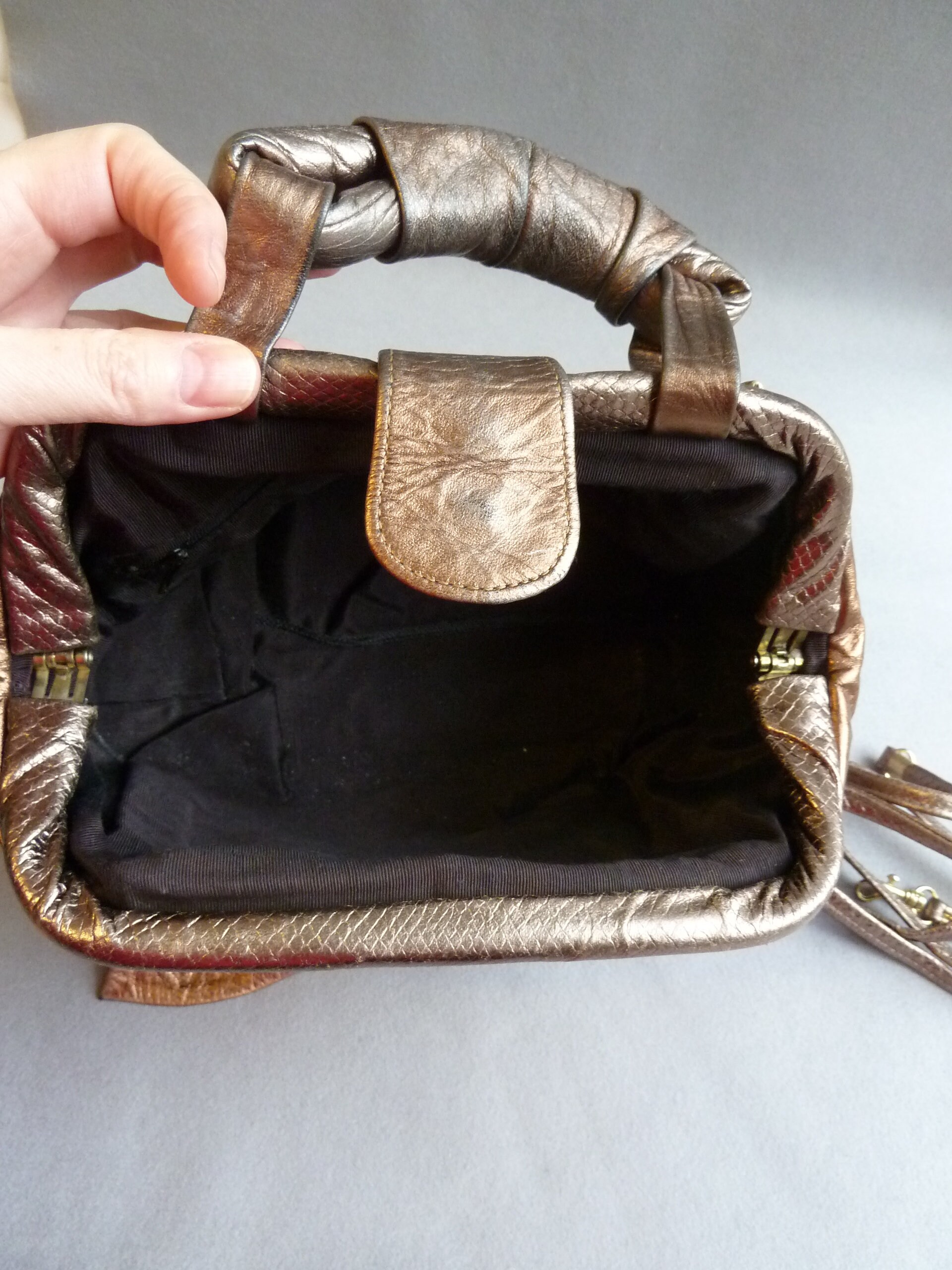 1980s Metallic Copper Gold and Green Appliqued Top Handle Bag 80s ...