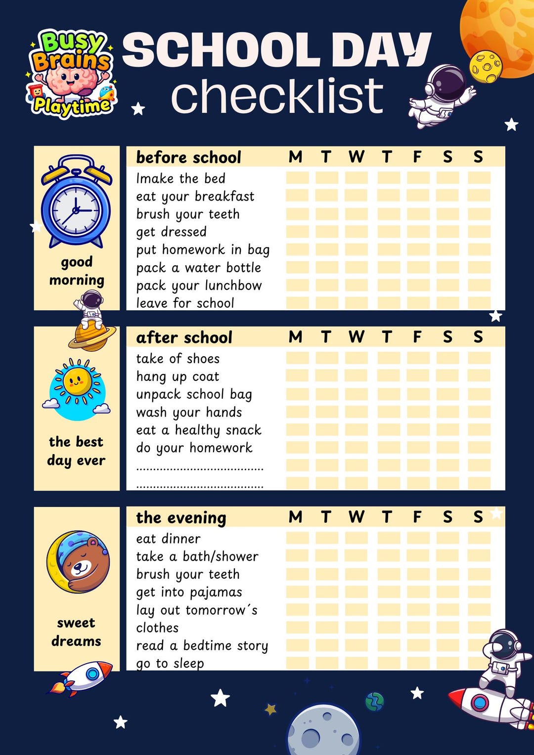 Printable Chore Chart for Boys Space Astronaut Theme - Etsy