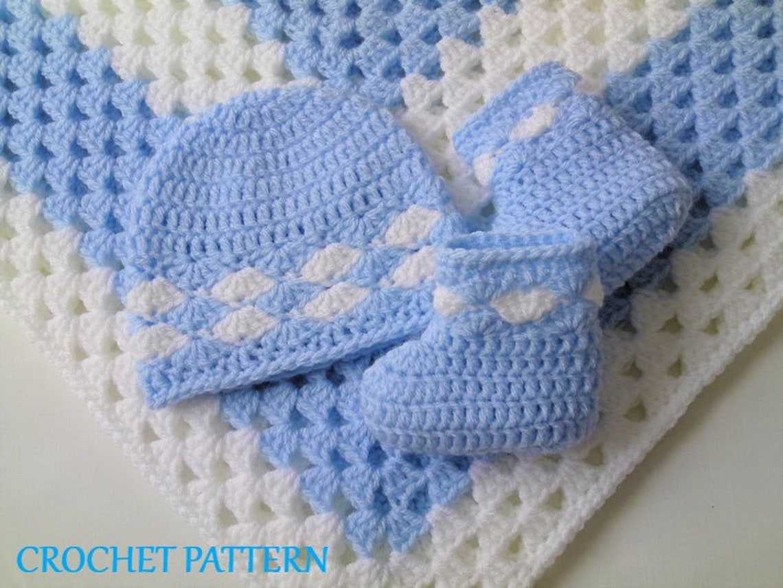 Crochet Pattern Baby Blanket Hat and Booties Baby Blanket - Etsy