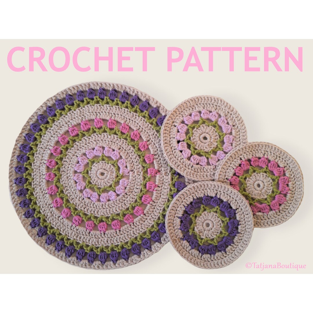 Crochet Pattern Mandala Table Mat and Coasters Set, Coasters Crochet ...