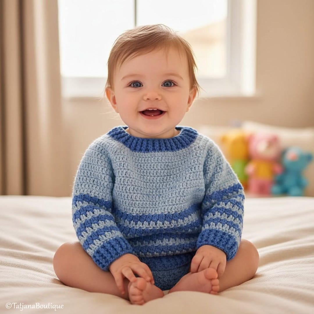 Crochet Baby Sweater Pattern, Blue Jumper, PDF #197 - Etsy