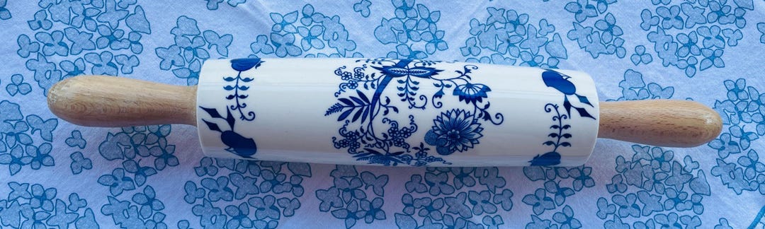 Vintage Blue Onion Porcelain Rolling Pin 40cm Zwiebelmuster Ceramic ...