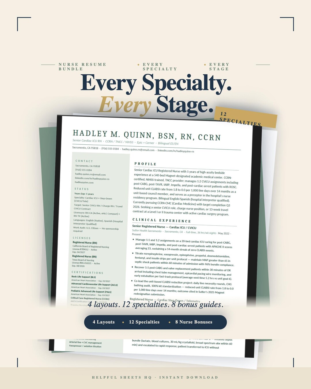Nurse Resume Bundle | RN CV + Cover Letter | Word + Docs - Etsy