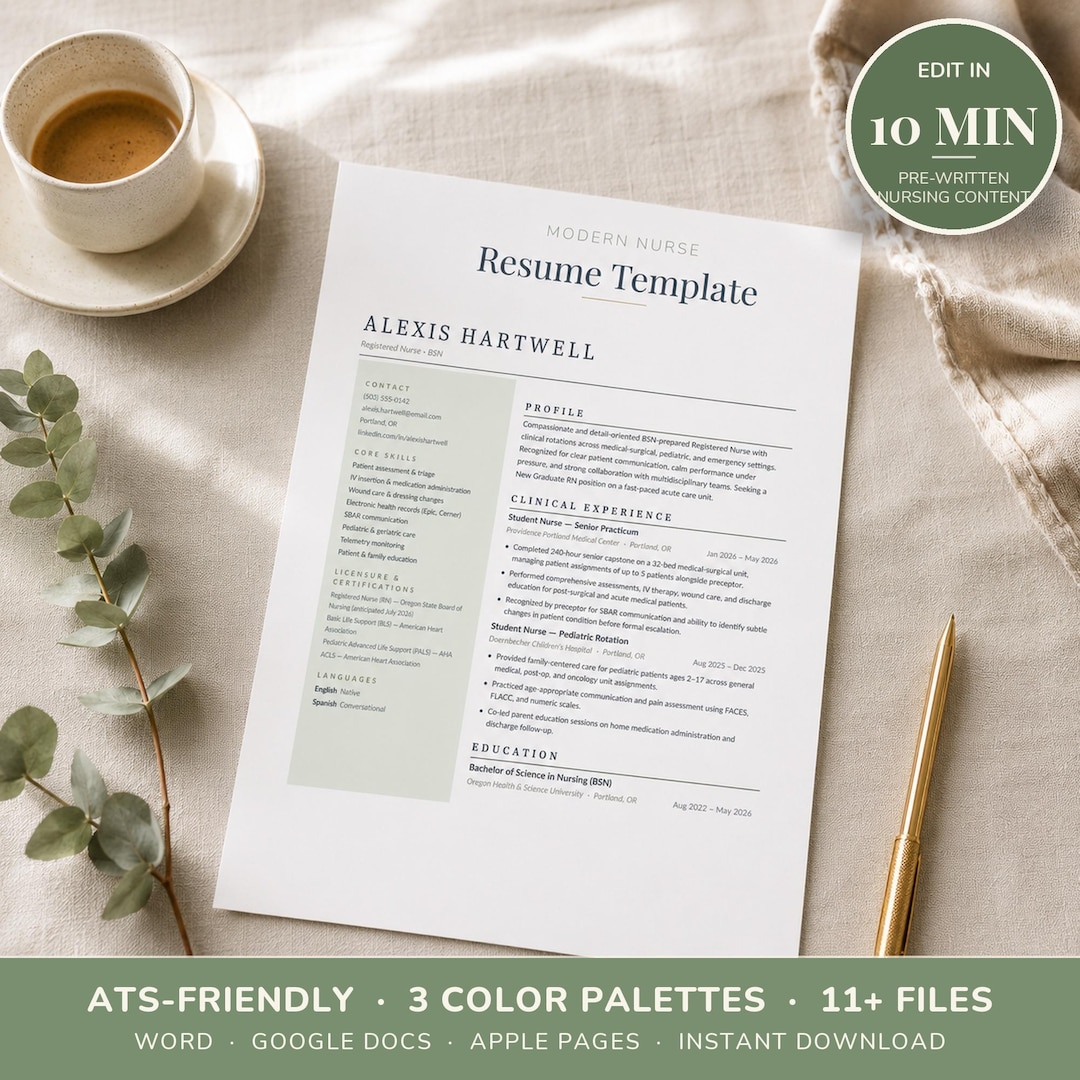 Nurse Resume Template | RN CV + Cover Letter | Word + Google Docs - Etsy