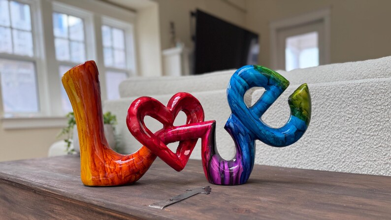 Metal LOVE Sculpture – Hand-painted Colorful Modern Home Decor Art - Etsy