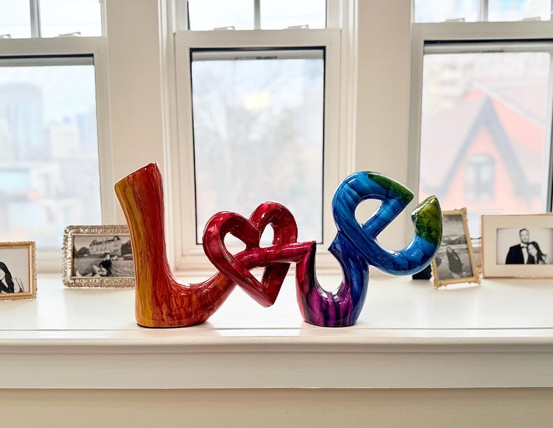 Metal LOVE Sculpture – Hand-painted Colorful Modern Home Decor Art - Etsy