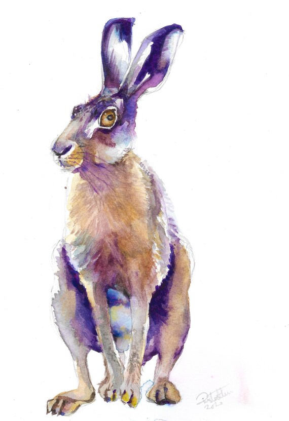 Hare painting original watercolor | Etsy