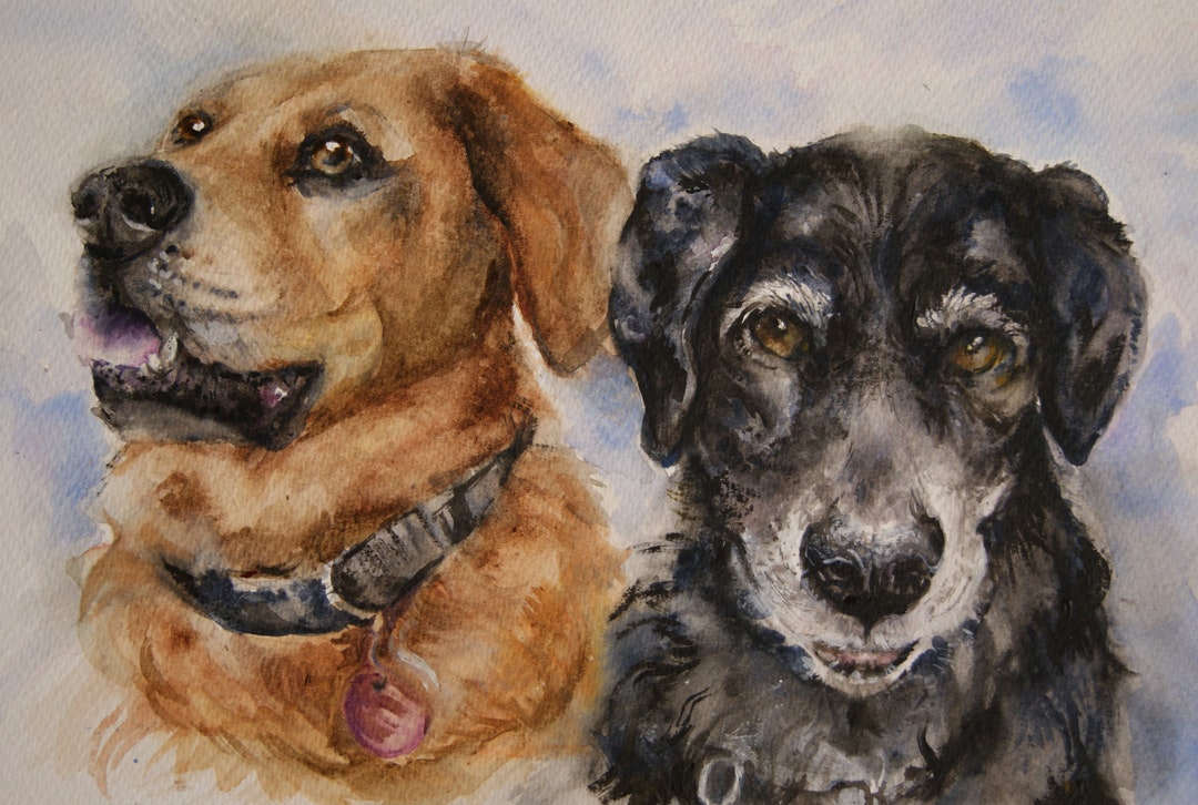 Double Pet Portrait Watercolor Original Commission 11 by 16 Inches - Etsy