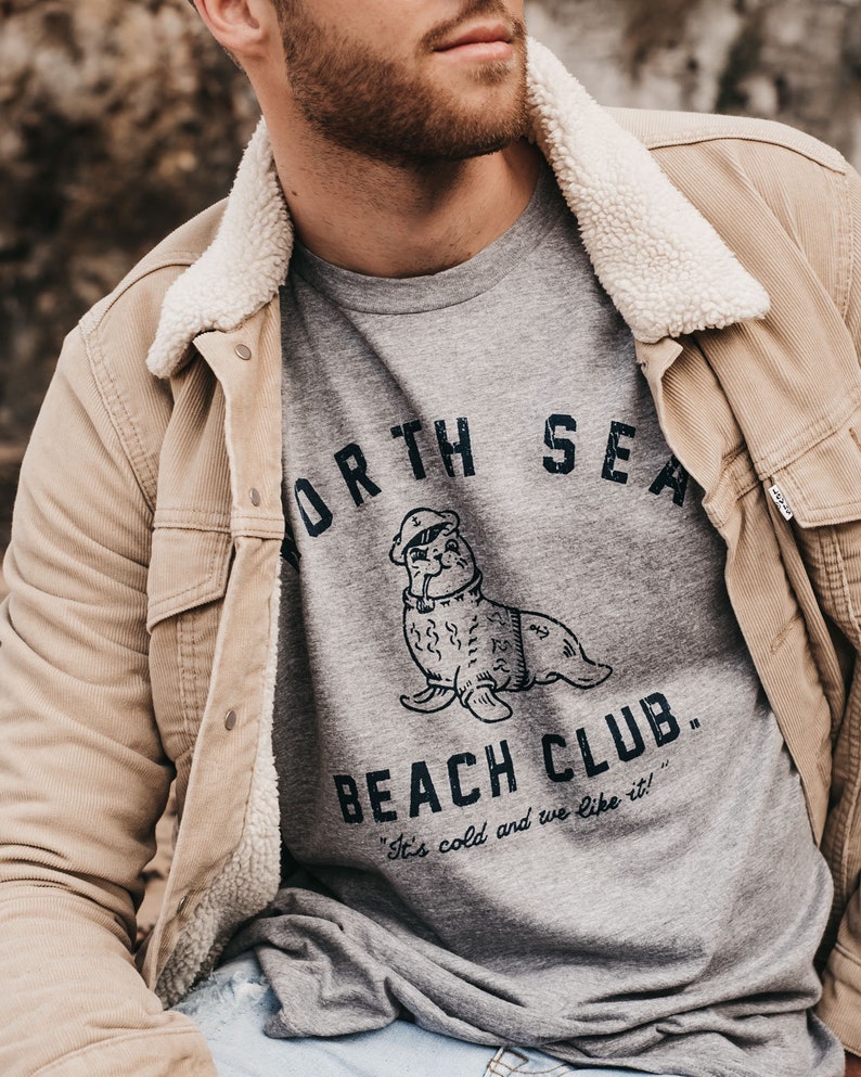 Printed 'North Sea Beach Club' Retro Slogan Grey | Etsy