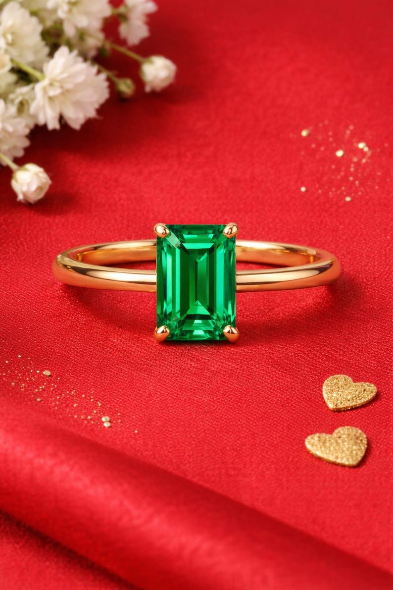 Emerald Baguette Ring, Stacking Ring, Gemstone Ring, Emerald Jewelry ...