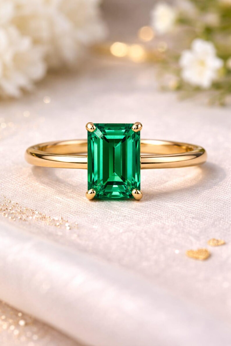 Emerald Baguette Ring, Stacking Ring, Gemstone Ring, Emerald Jewelry ...
