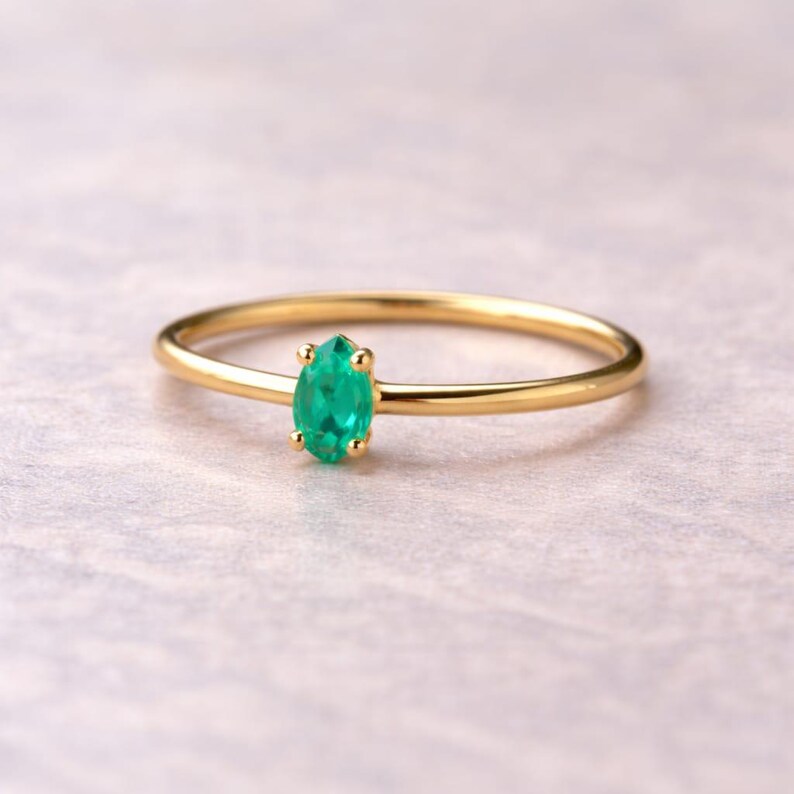 Sold 14K Gold Ring Mini Lab Emerald Ring Pear Shooed Engagement Ring ...