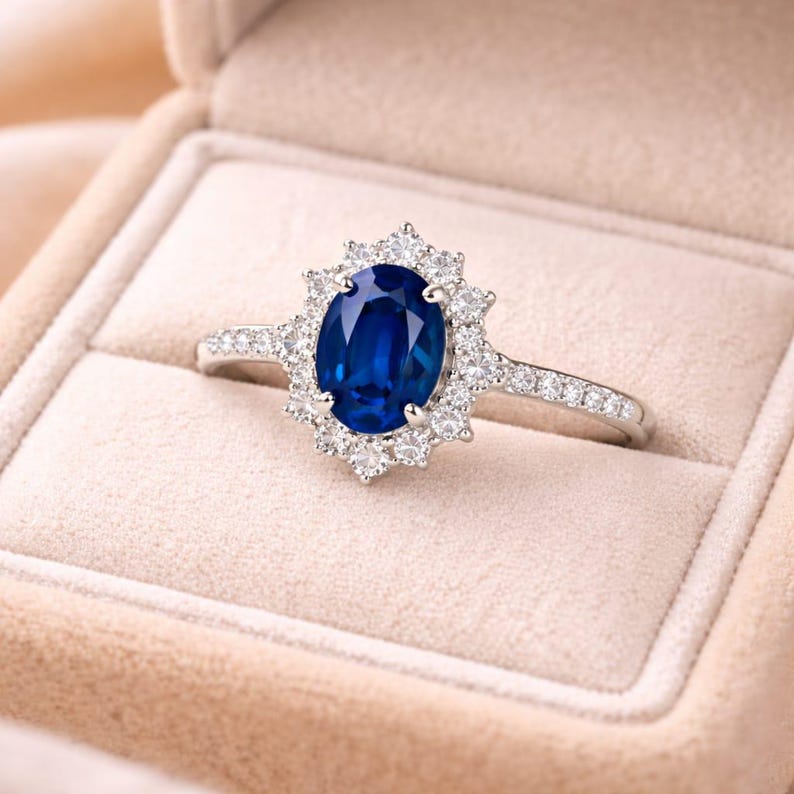 Oval Blue Sapphire Engagement Ring – 14k Solid Gold Diamond Sapphire ...