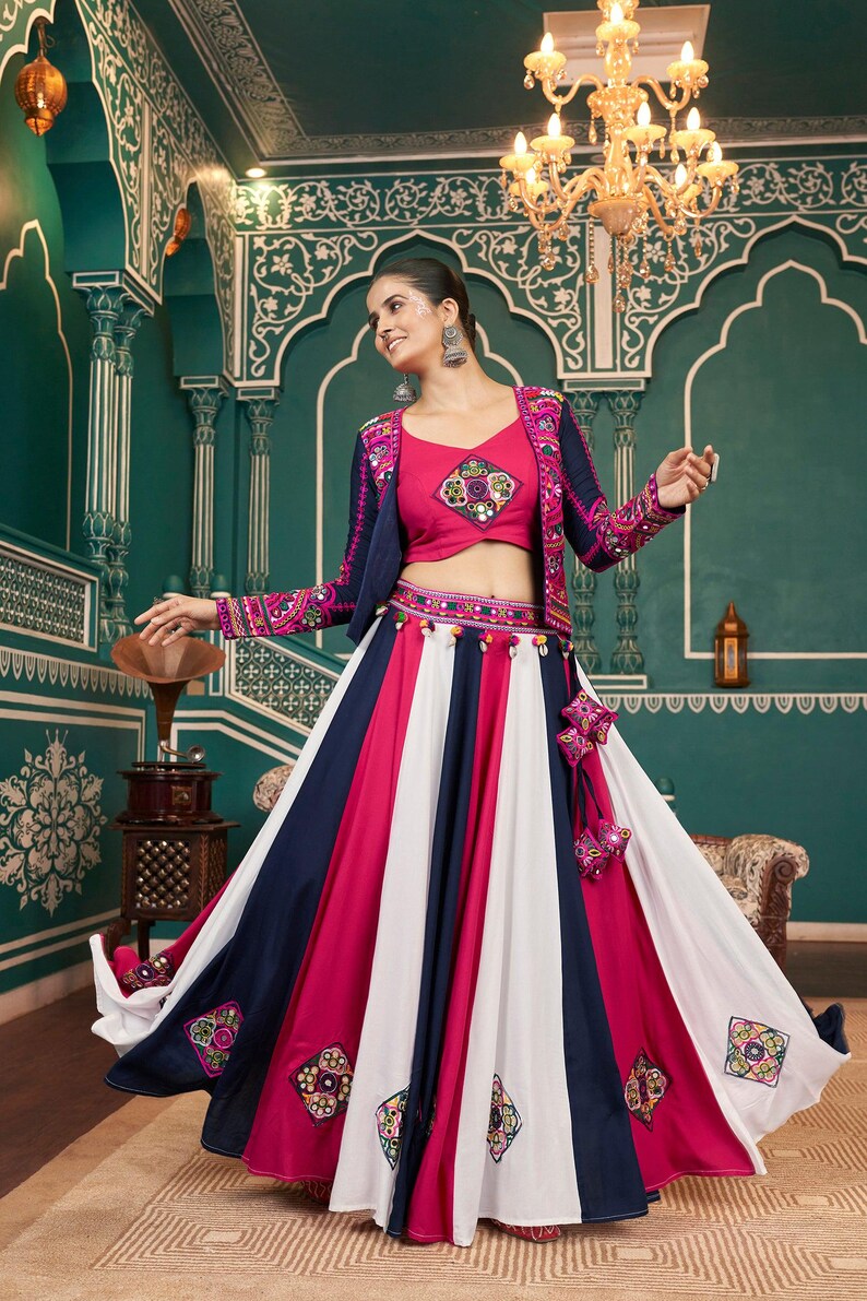 Designer Multi Color Navratri Lehenga Choli, Poly Maska Silk Garba ...