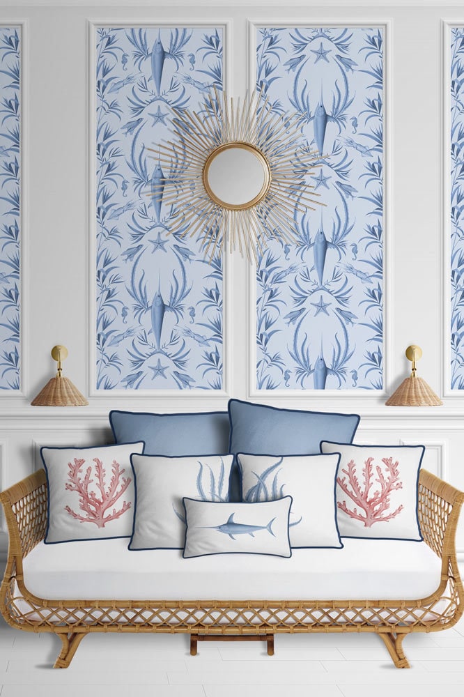 Unique Illustrated Wallpaper. Nautical Blue Marine Removable Wall Decal ...