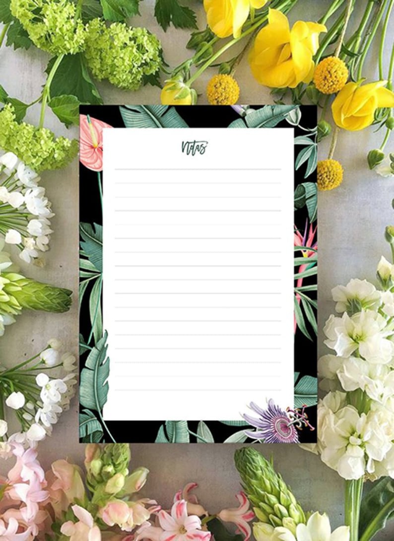 Note Pad Featuring Beautiful Botanical Illustrations. Tropical Black ...