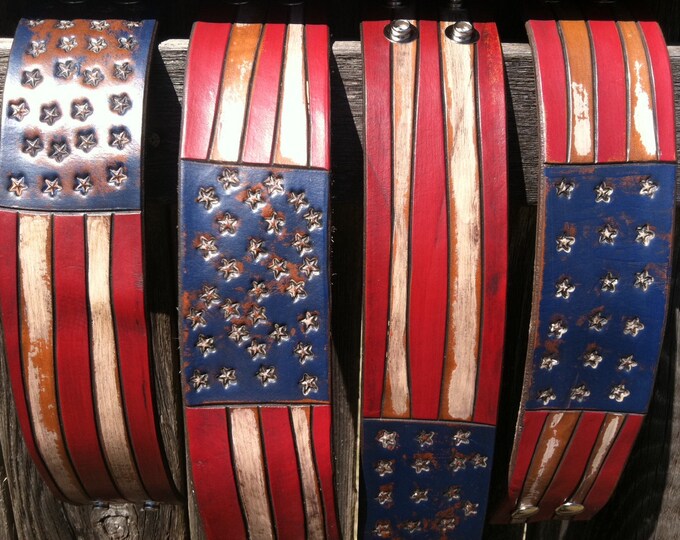Rustic American Flag Leather, Flag Bracelet, Leather Bracelet, American ...