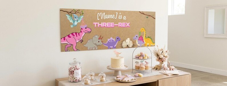 6x2ft Three Rex Birthday Banner - Etsy