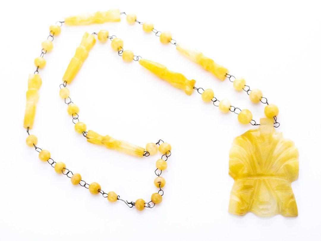 Collar con cuentas tribales aztecas aztecas de ágata amarilla vintage ...