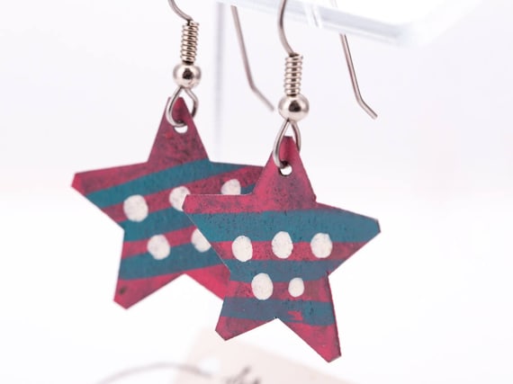 Vintage Ivan Barnett Hand Painted Folk Art Star Earri… - Gem