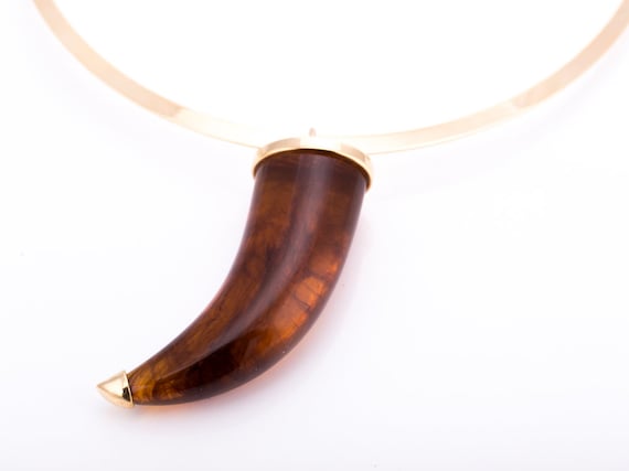 Vintage Loco Foco Amber Lucite Horn Collar Choker Nec… - Gem