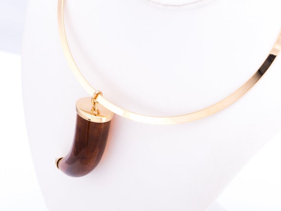 Vintage Loco Foco Amber Lucite Horn Collar Choker Nec… - Gem