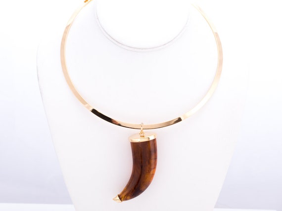 Vintage Loco Foco Amber Lucite Horn Collar Choker Nec… - Gem