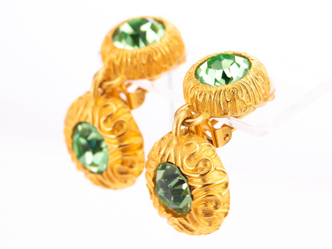 Vintage Mish Tworkowski Gold Plated Peridot Rhinestone Statement Clip ...