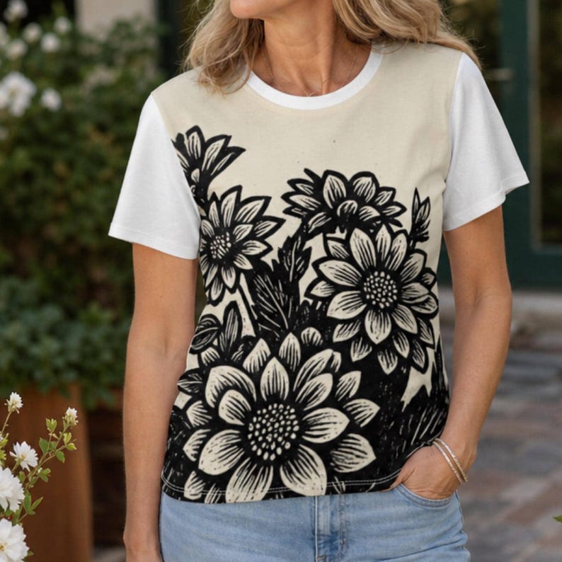 Dahlia Graphic Tee Botanical Flower Shirt Gardener Nature Inspired Wear ...