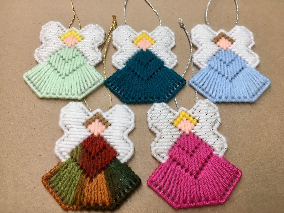 Plastic Canvas Christmas Angel Ornaments - Set of 5 - Etsy